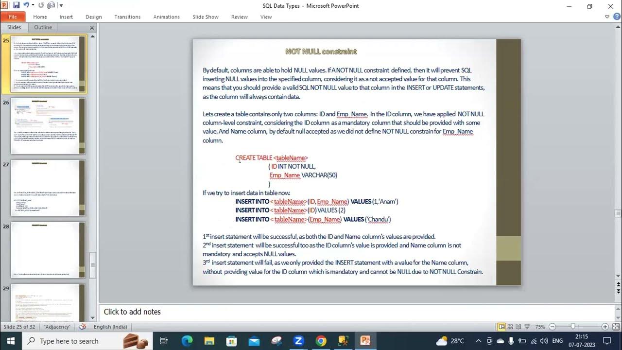 CONSTRAINTS IN SQL - Part 1 | Not Null | Unique Key | Primary Key| Normalization | Day 7 - YouTube