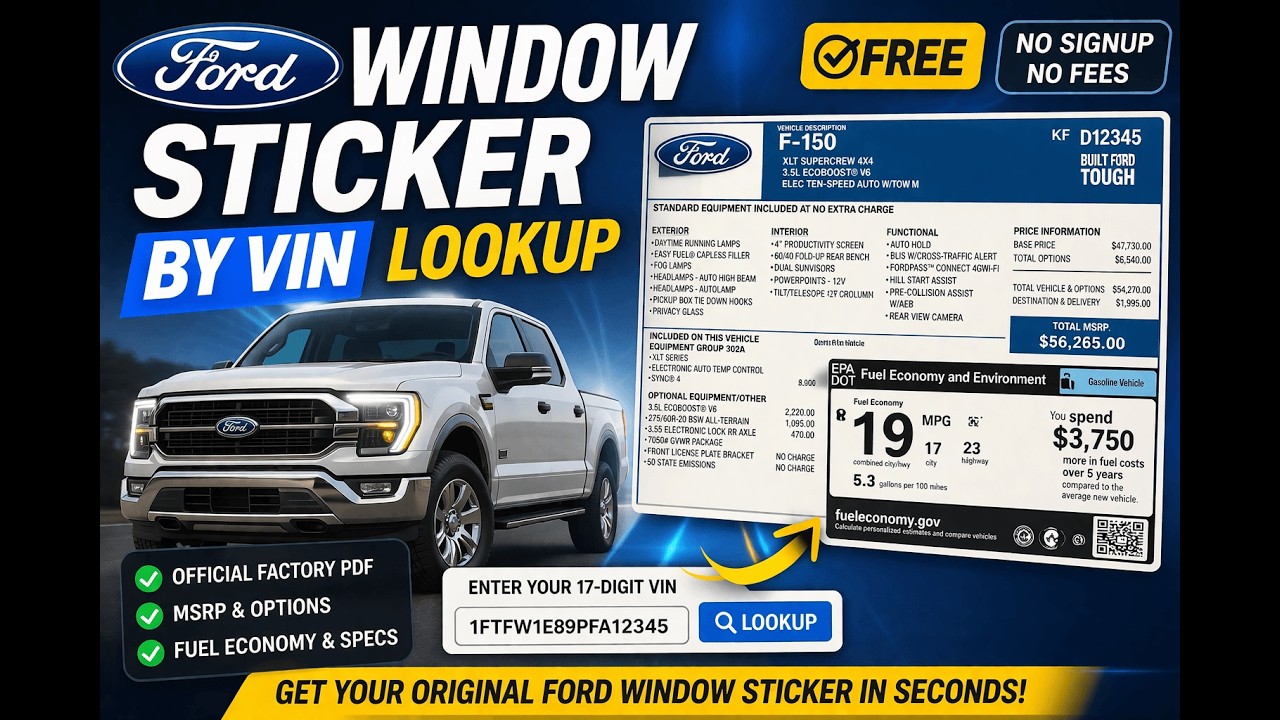 How to Get a FORD Window Sticker by VIN Free PDF Lookup Tool - YouTube
