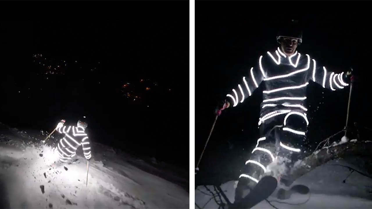 Skiing In LED Lights At Night - YouTube