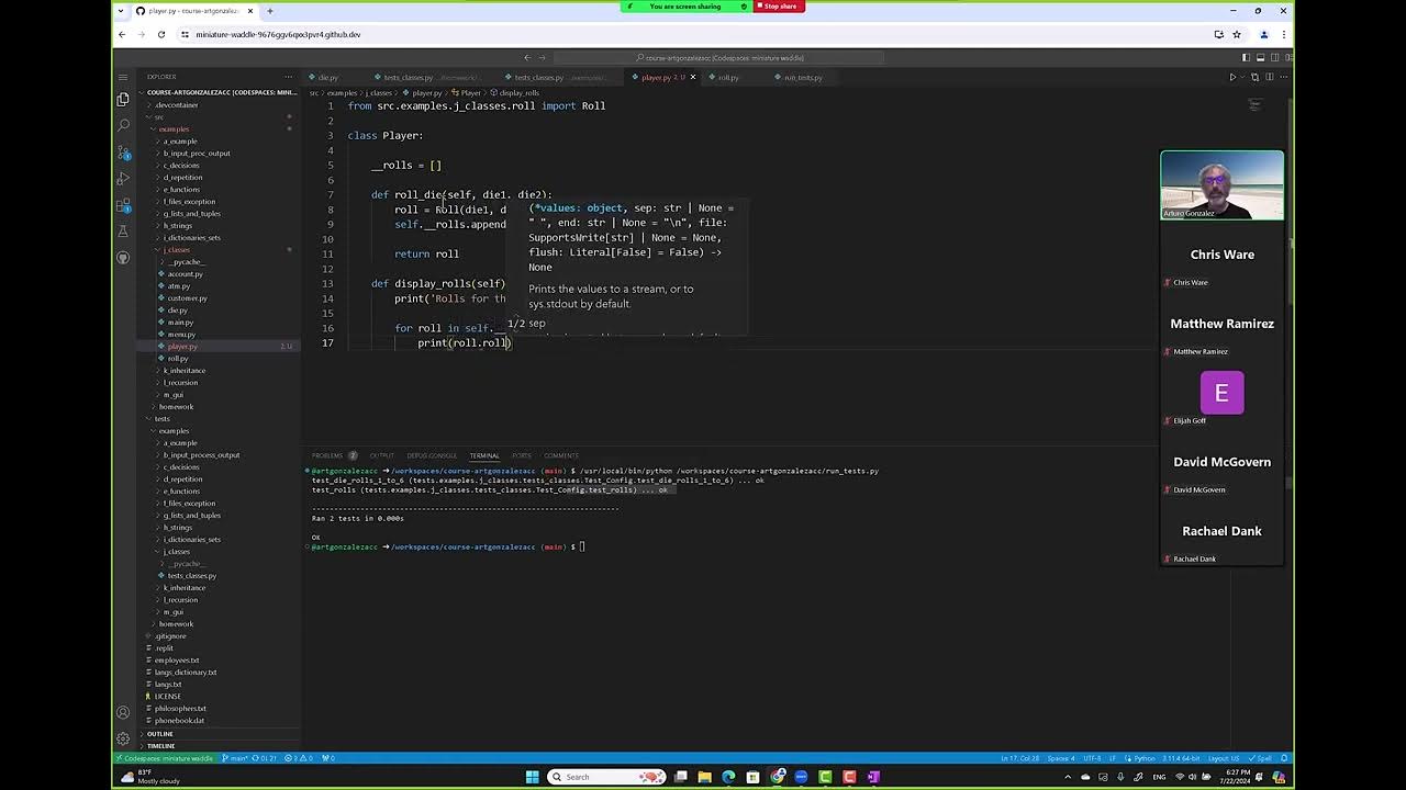 072224 COSC 1336 Python object-oriented: Multiple classes-Player - YouTube