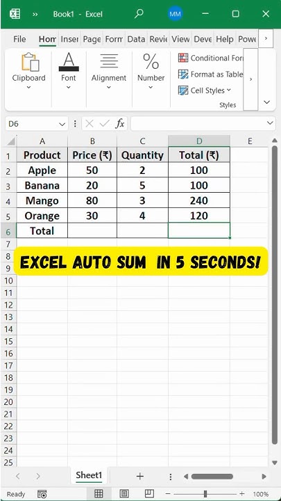 Automate Sum in Excel using this Shortcut Instantly! #ExcelShorts #excel - YouTube