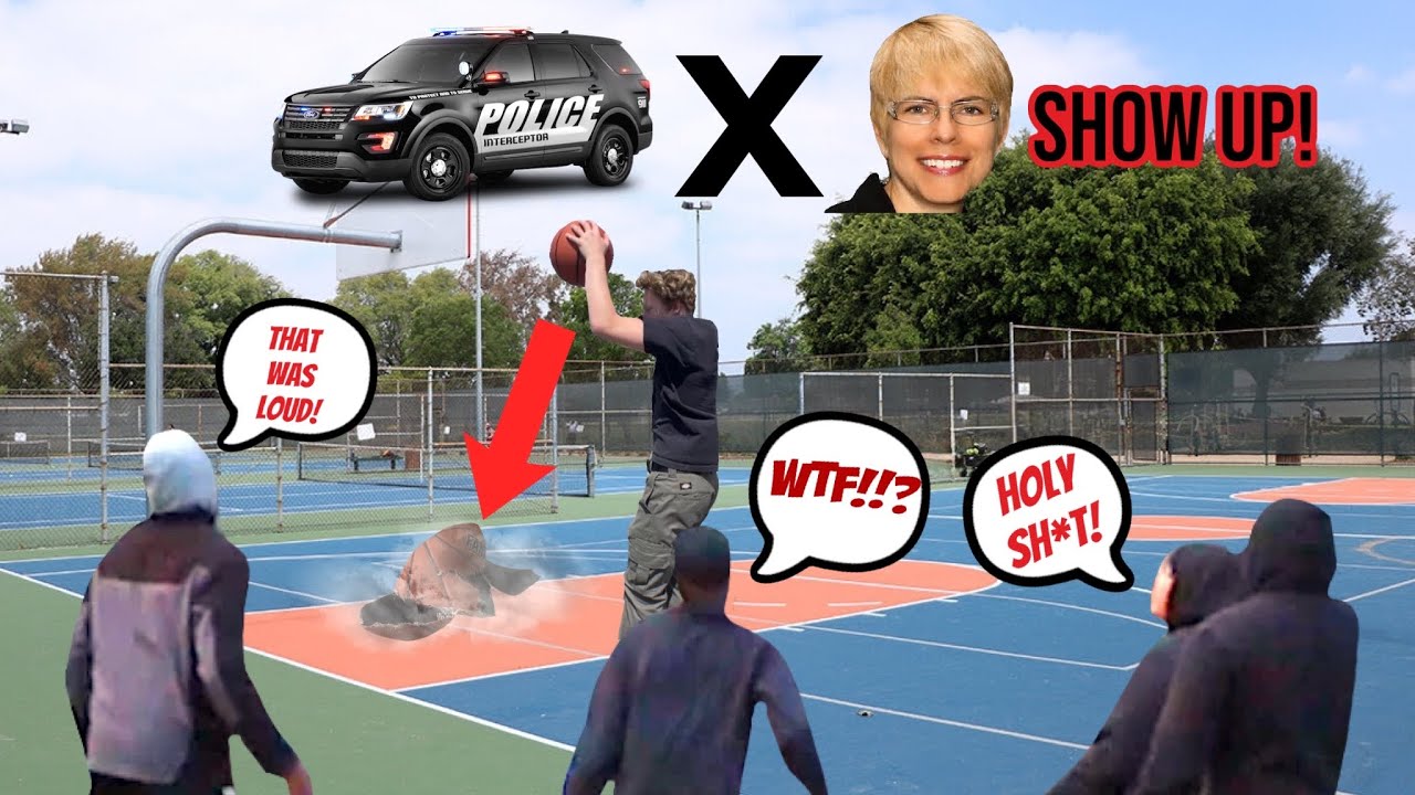 Exploding basketball prank! ( Sounded like gunshots) ft. Cops and Karen ...