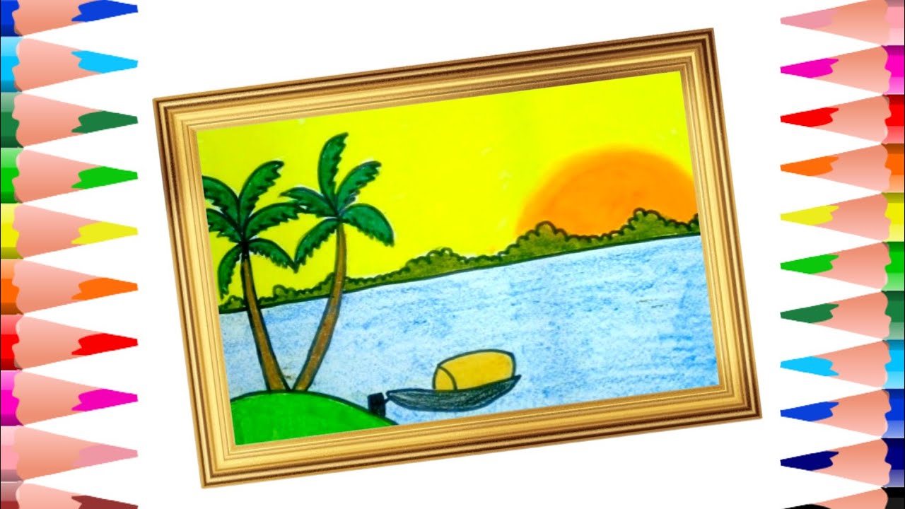 How To Draw A River Side Scenery || River Side Drawing - YouTube