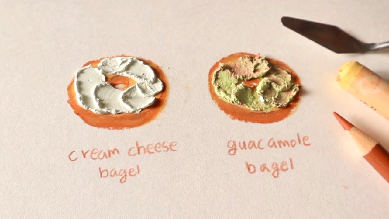 오일파스텔 나이프화🥯 오일파스텔로 베이글 그리기 과카몰리🥑 Draw Bagels With Oil Pastels Youtube