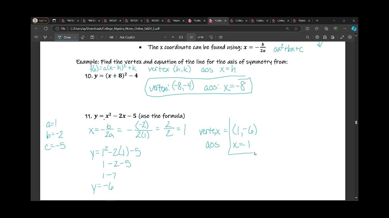 Unit 3f Vertex of Quadratic and Complete the Square - YouTube