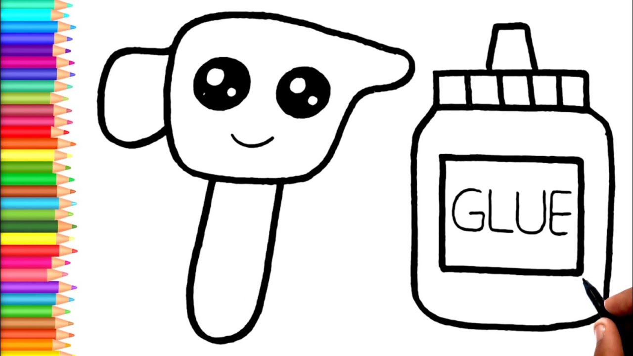 How to Draw Hammer and Glue | Drawing Coloring for Kids and Toddlers ...