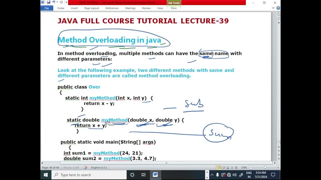 Jav Lecture 40 Method Overloading In Java Method Overloading Full Explanation 6423