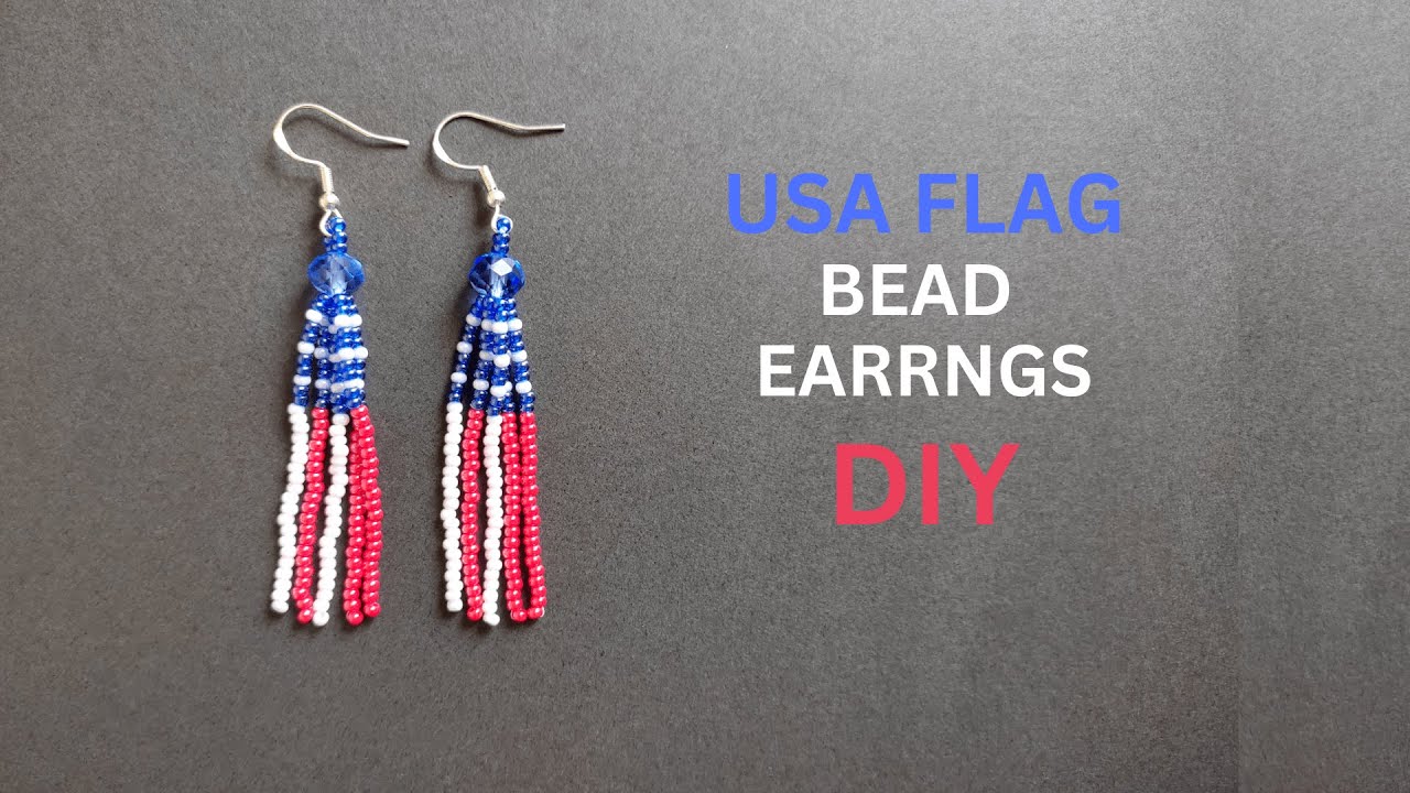 USA flag beaded earrings, seed bead earrings with bead fringes tutorial ...