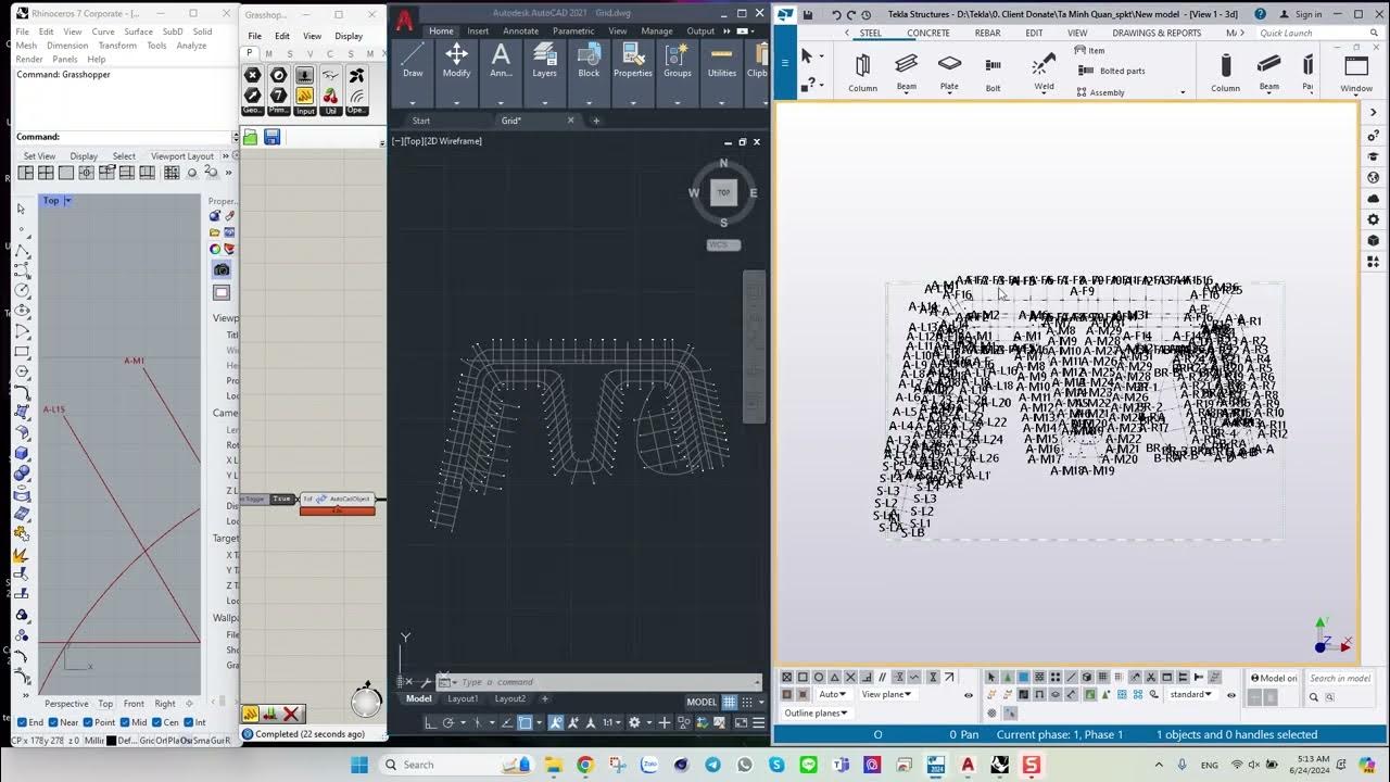 Grasshopper AutoCad Tekla : Create fast Grid in Tekla Model by select object in AutoCad - YouTube