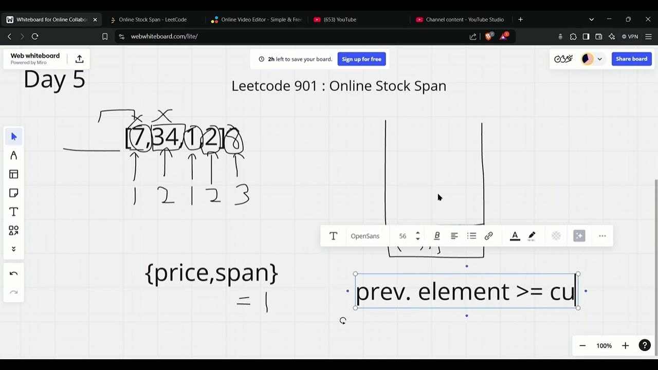 Leetcode 901 : Online Stock Span | Solved using paired stack | C++ #day5 #100daysofcode - YouTube