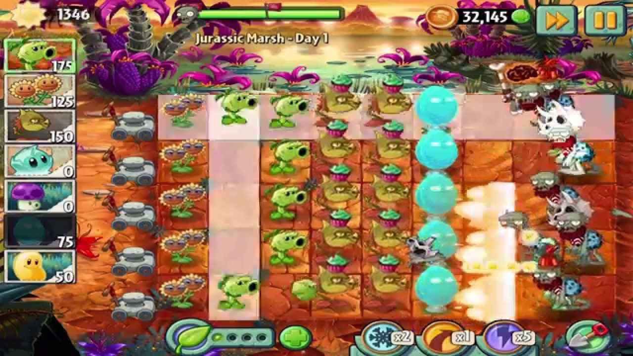 Plants vs Zombies 2: Jurassic Marsh - Day 1 Walkthrough - YouTube