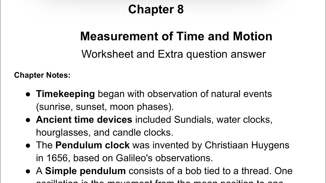 Measurement of time and Motion worksheet, class 7 science chapter 8 ...