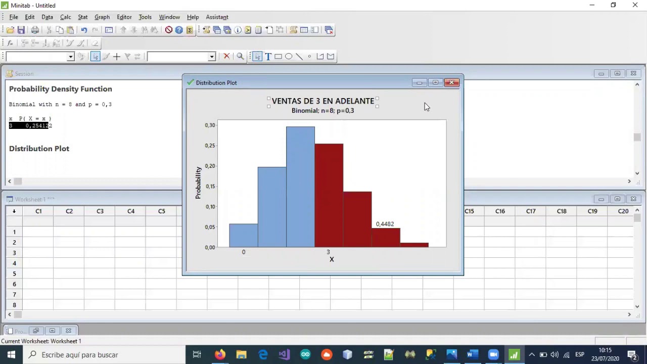 4-DISTRIBUCIÓN BINOMIAL Y NORMAL CON MINITAB - YouTube