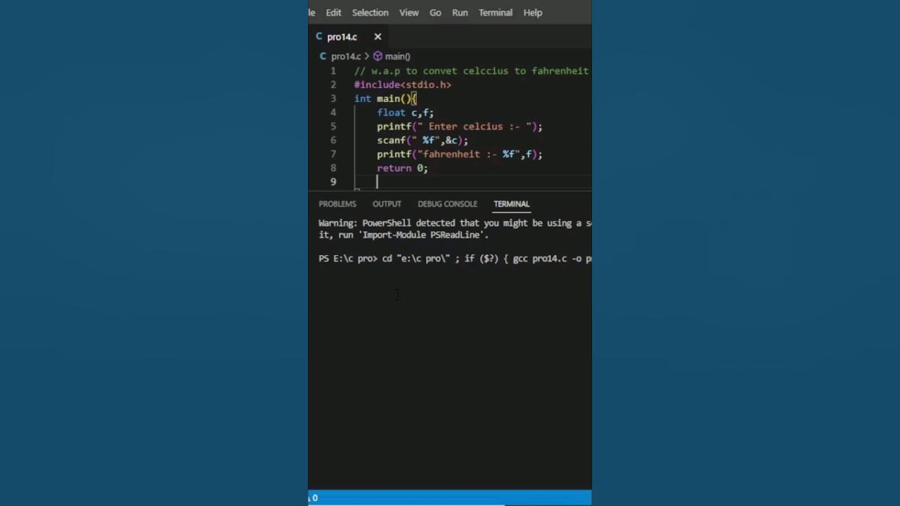 convert celsius fahrenheit temperature in c program | #shortvideo #clanguage #programming #reels ...