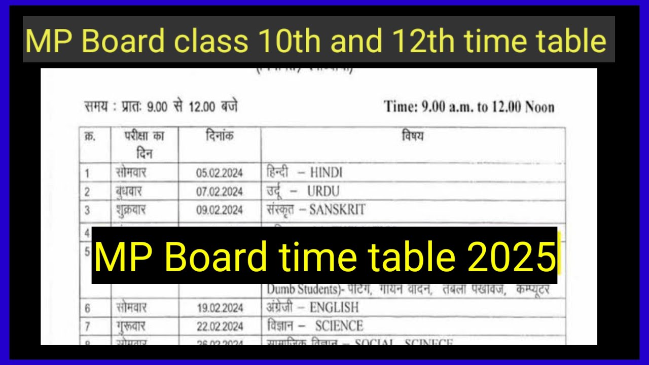 MP Board time table 2025 | MP Board class 10th and 12th time table ...
