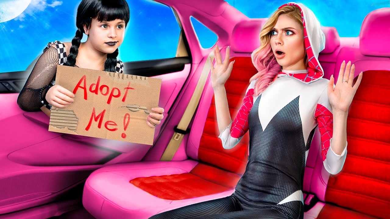 Spider-Girl Adopted Wednesday Addams in Real Life! Spider-Gwen vs Spot ...