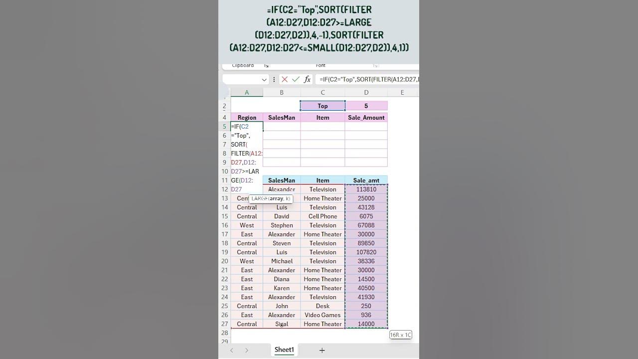 Excel Pro Tricks: Find Top and Bottom N Values in Excel using Filter Function in Excel #shorts ...