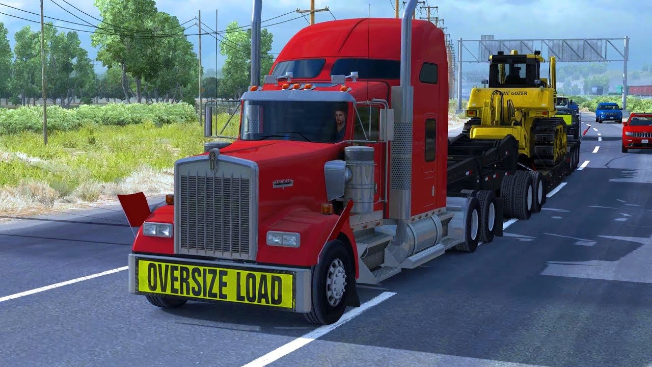 American Truck Simulator | Kenworth Sleeper Hauling Oversized Dozer ...