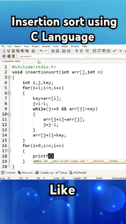 Insertion Sort Using C Language Youtube