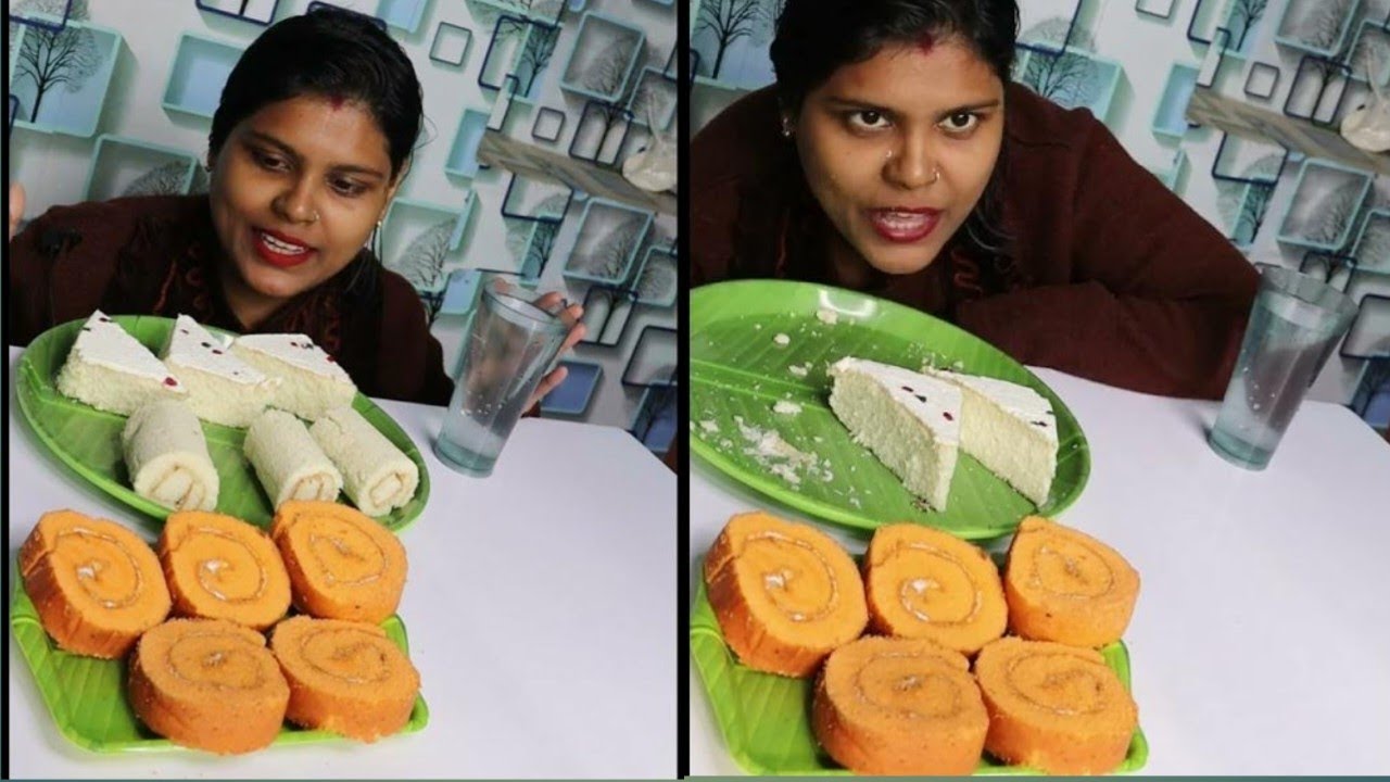 no hand cake eating challenge.. huge cake eating - YouTube