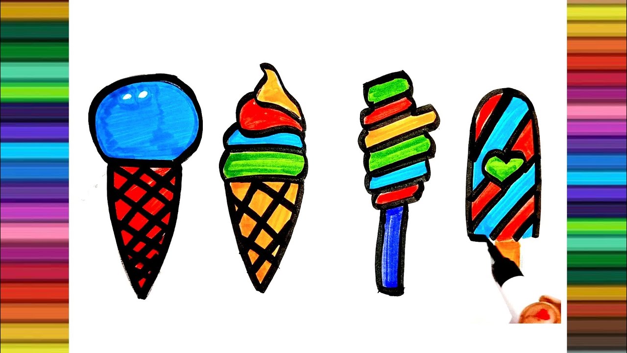 Ice cream Drawing, coloring and painting for kid's & toddlers - YouTube