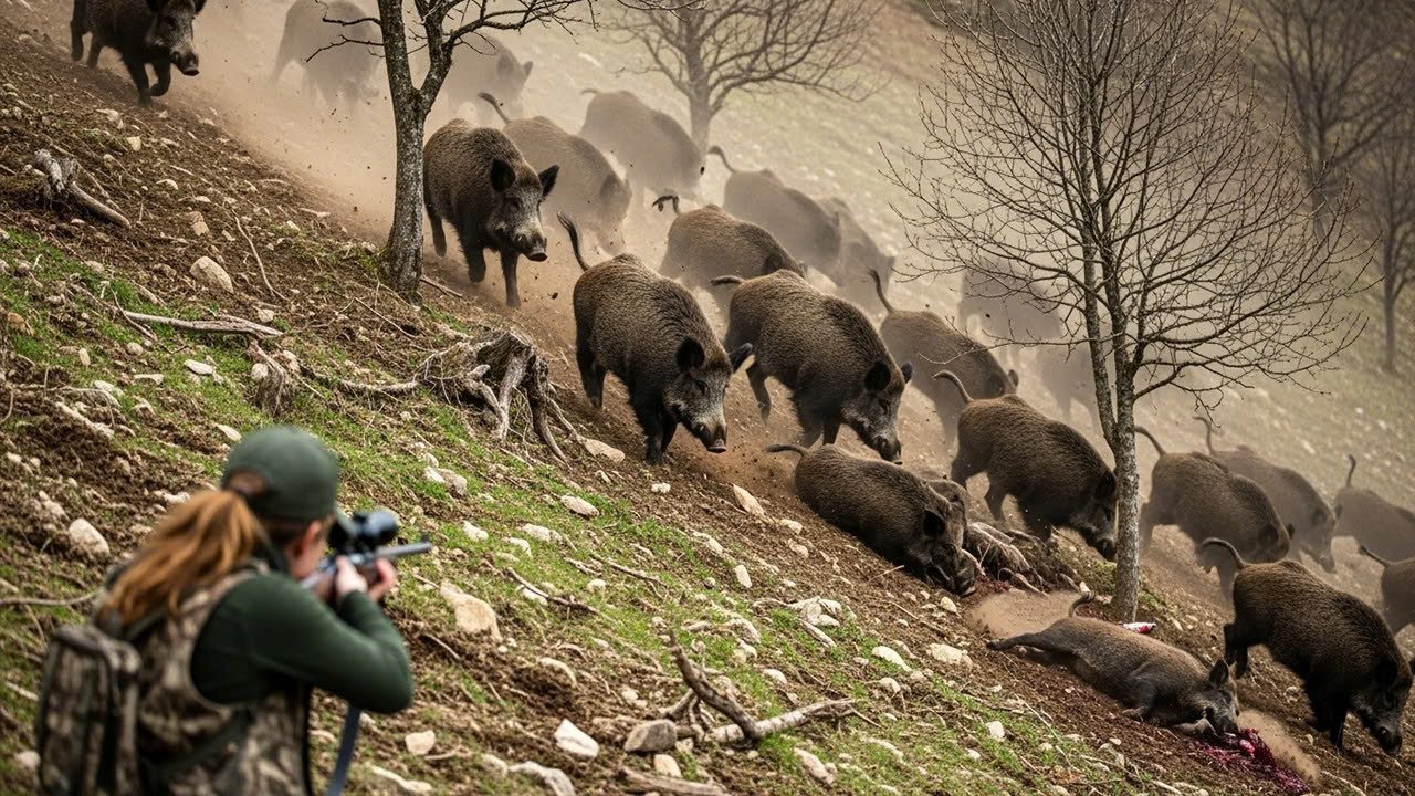 Unbelievable! Hundreds of wild boars invade the farm - The battle of ...