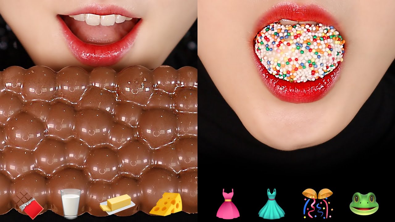 EMOJI FOOD CHALLENGE ASMR CHOCOLATE, EDIBLE CRYSTAL ETC 👗 - YouTube