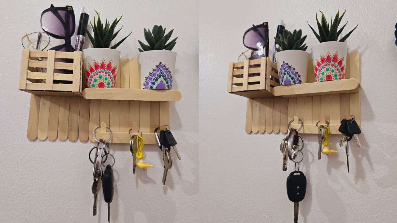 HOW TO MAKE KEY HOLDER | DIY WALL DECOR | ICE CREAM STICK WALL DECOR ...
