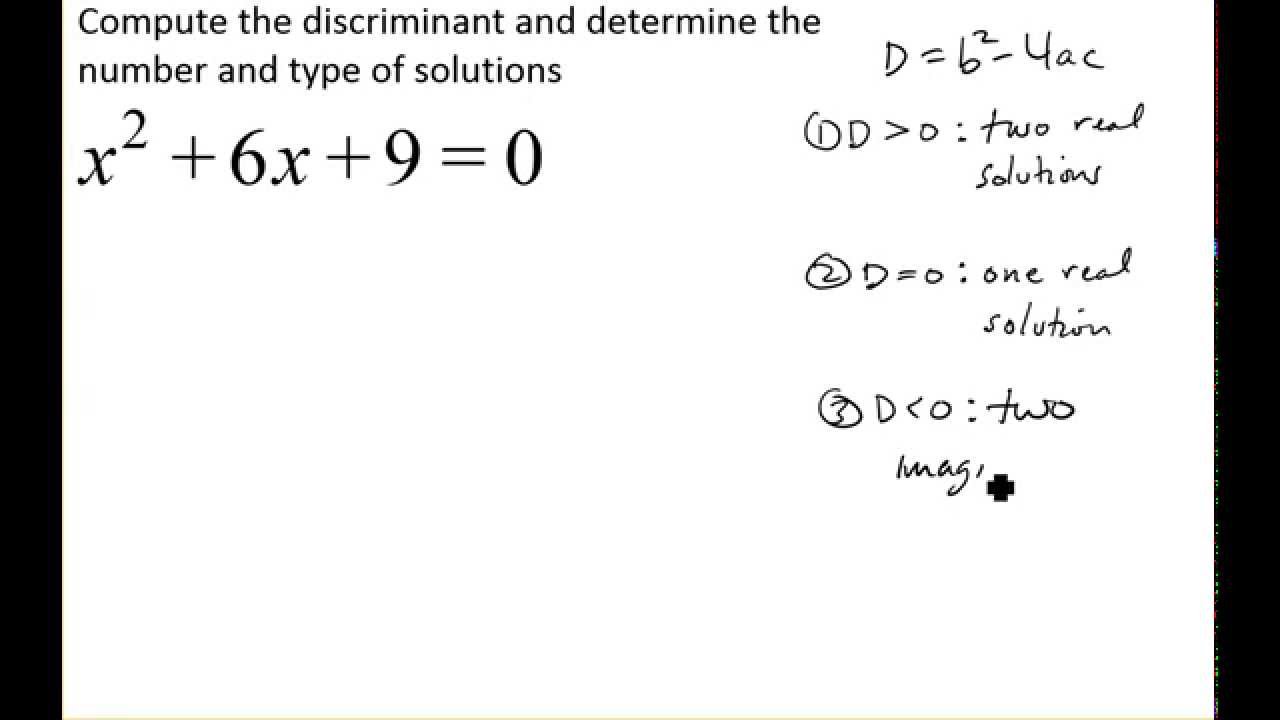 Use The Discriminant To Determine The Number And Type Of Solutions Of A