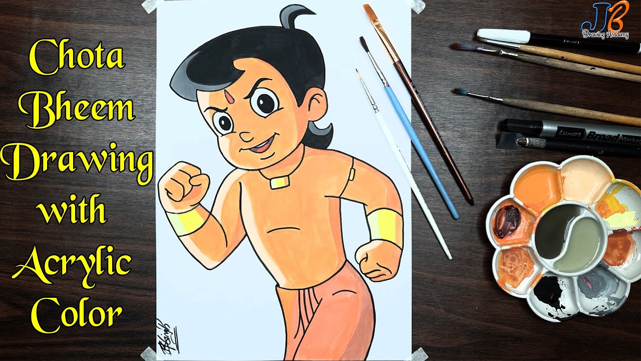 How to draw Chota Bheem with Acrylic Colors || Chota Bheem Drawing ...