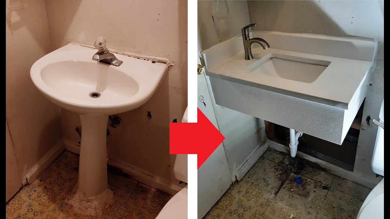 DIY: Simple Floating Corner Bathroom Vanity - YouTube