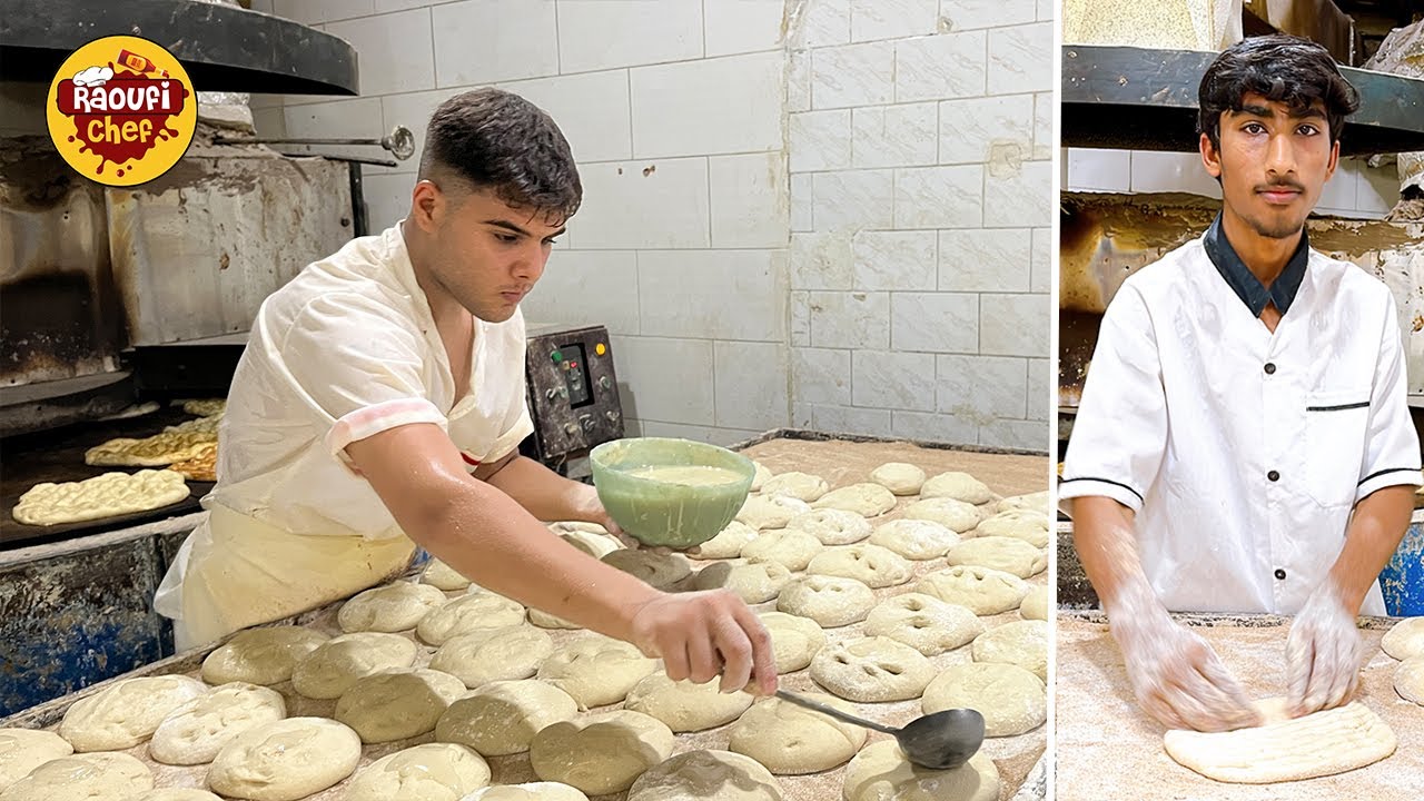 Baking bulky bread in an Iranian bakery by two skilled bakers - YouTube