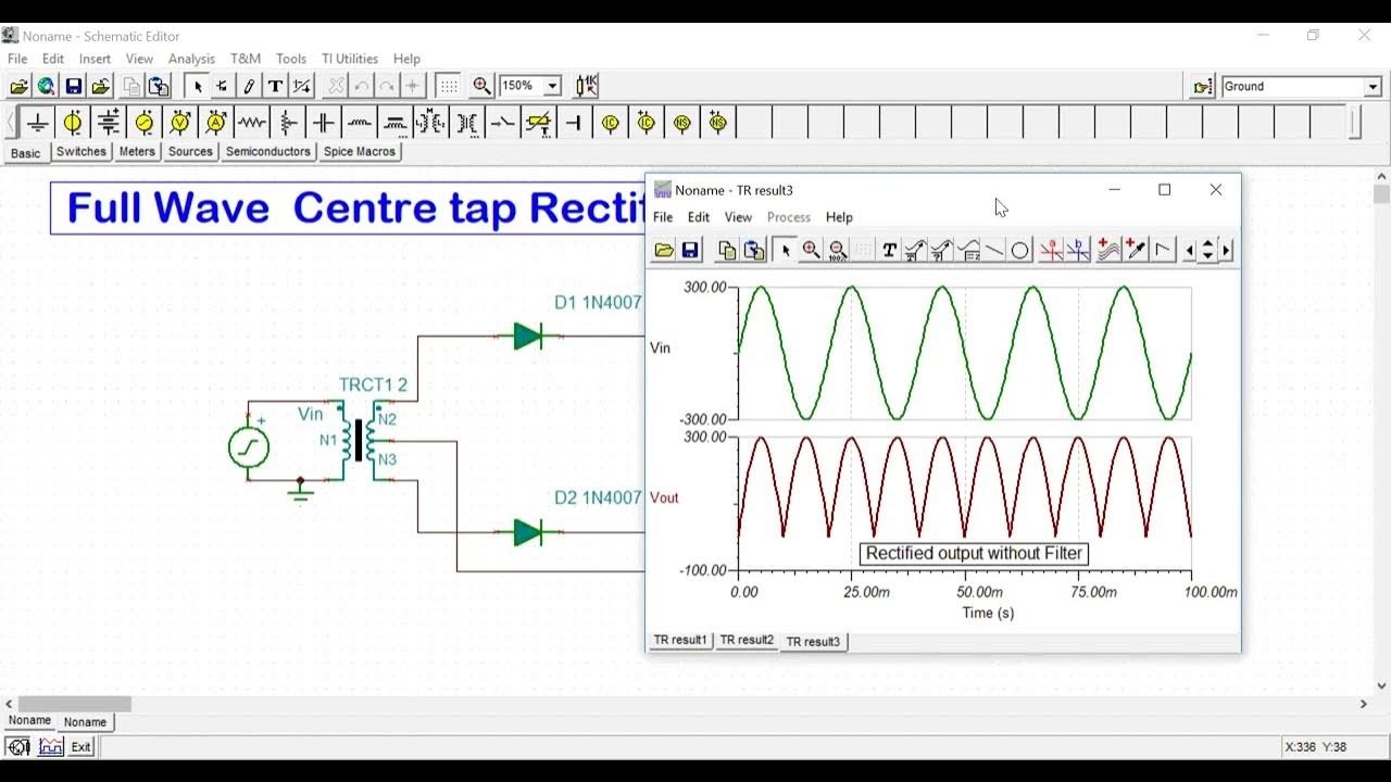 Full wave Centre tap rectifier simulation in Tina - YouTube