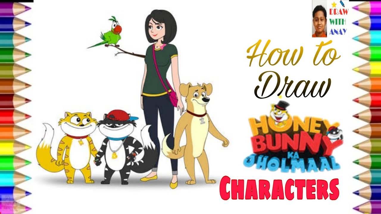 How to Draw Sab Jholmaal Hai Characters | How to Draw Honey and Bunny ...