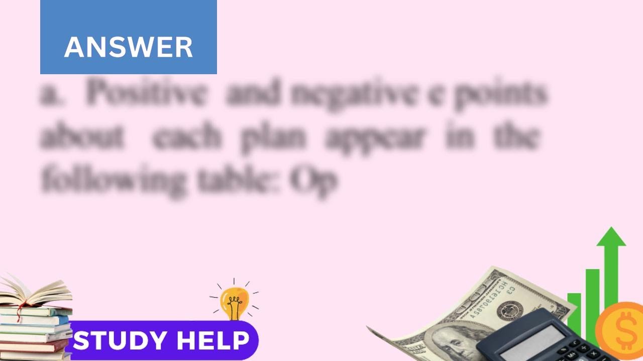 a To help her make a decision Taliesha has asked you to list two ...