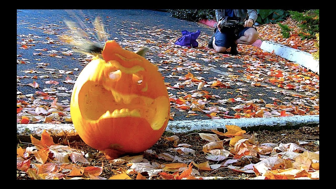 Puck Chucker 3000 Vs. Halloween Pumpkin! - YouTube