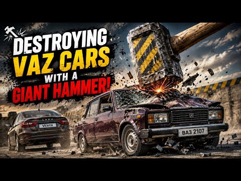 🚗🔨 DESTROYING VAZ CARS WITH A GIANT HAMMER! 💥 #CarCrashSimulator #CrashTest #VAZ #CarDestruction 