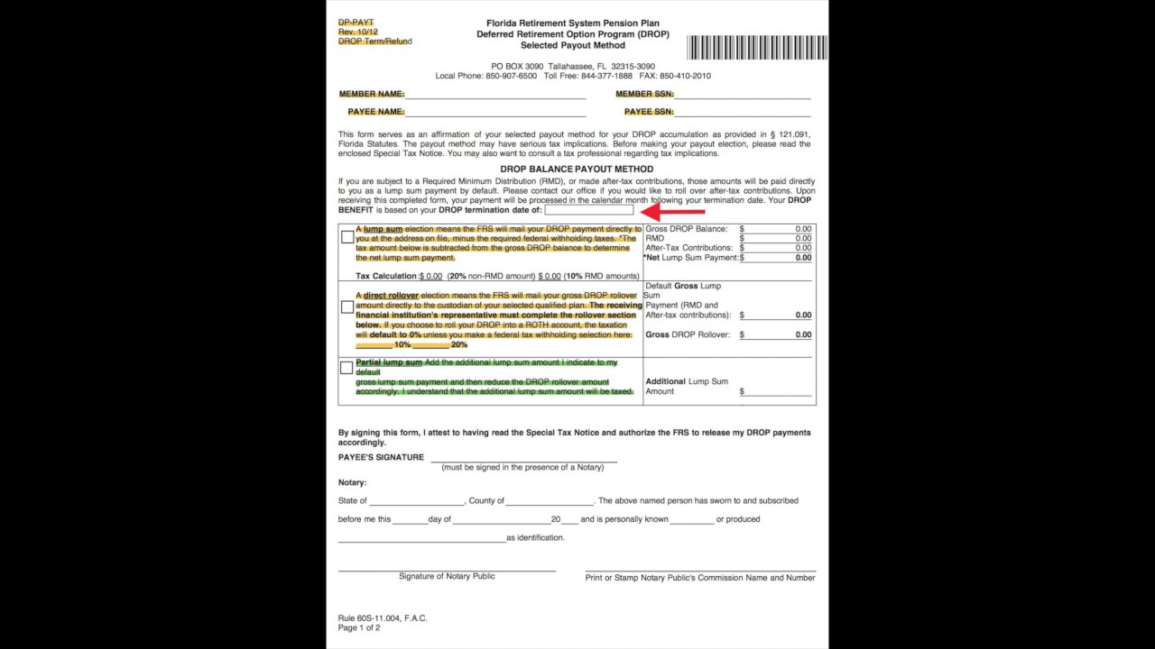 Florida Retirement System DROP Payout (DP-PAYT) Form | Don Anders - YouTube