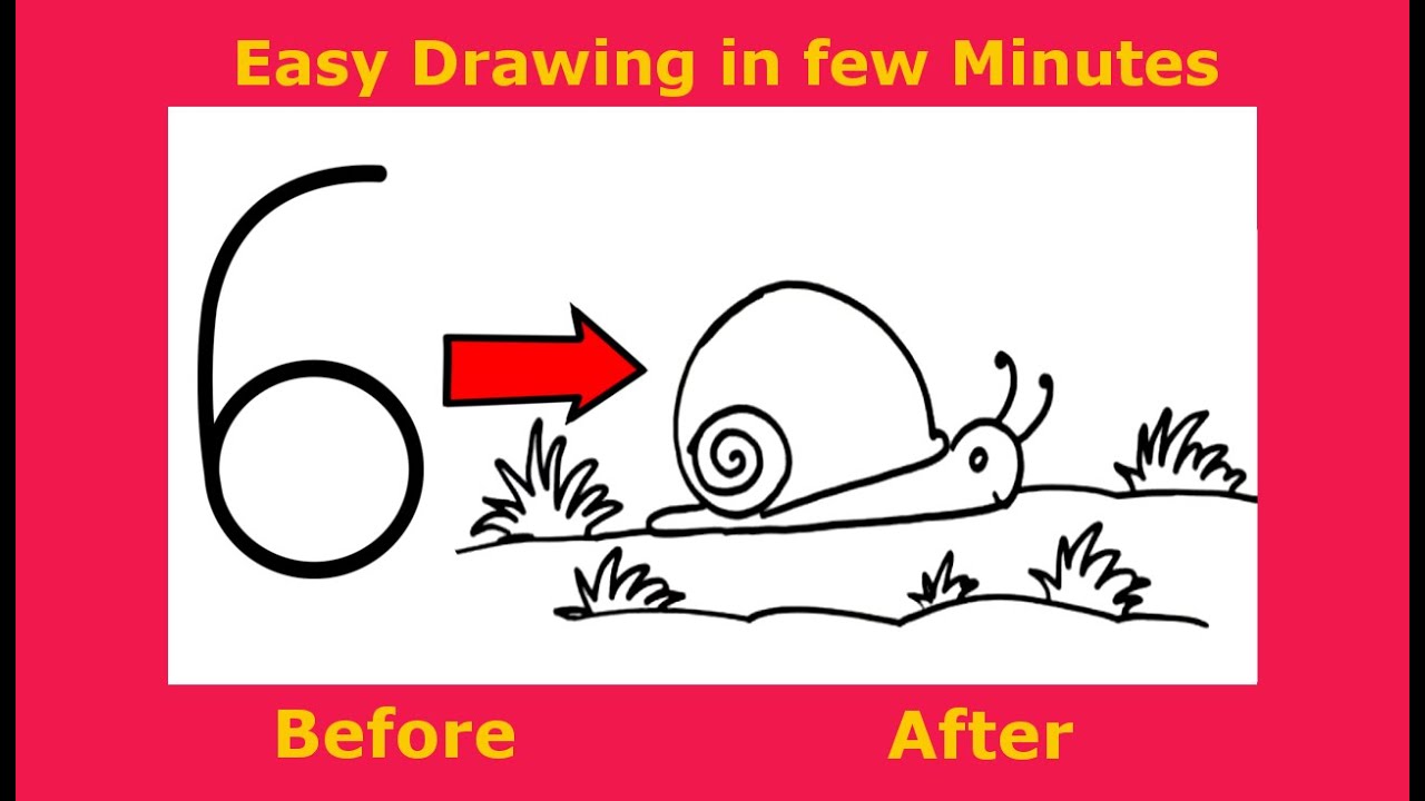 How To Draw Snail Using Number "6" | kids Easy Art | Numbers drawing ...