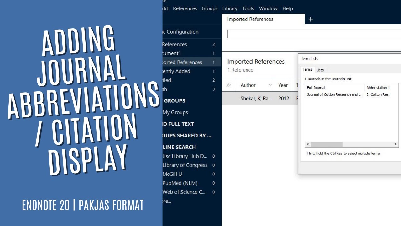 Journal Abbreviations and Display Techniques in EndNote 20 - YouTube