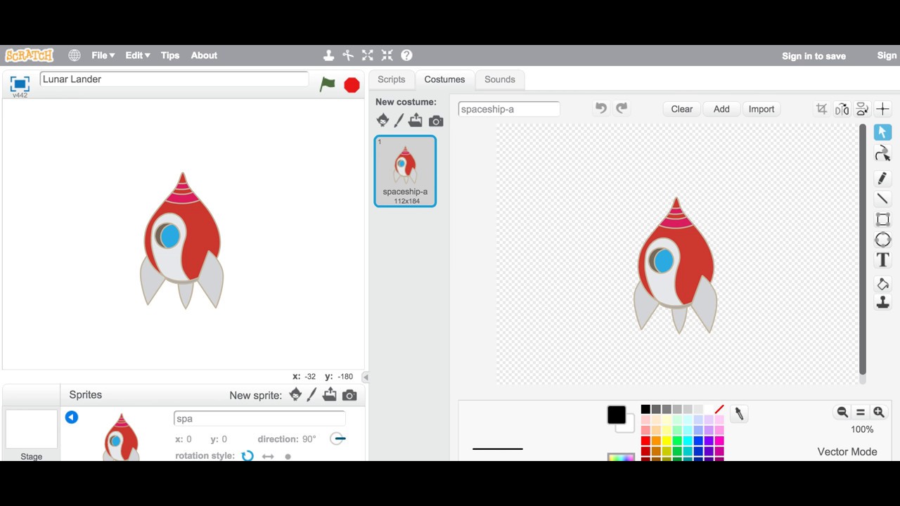 Lunar Lander 1- make spaceship sprite - YouTube