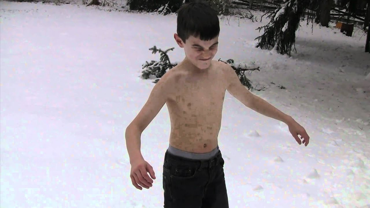 Snow angel - no shirt - being macho - YouTube