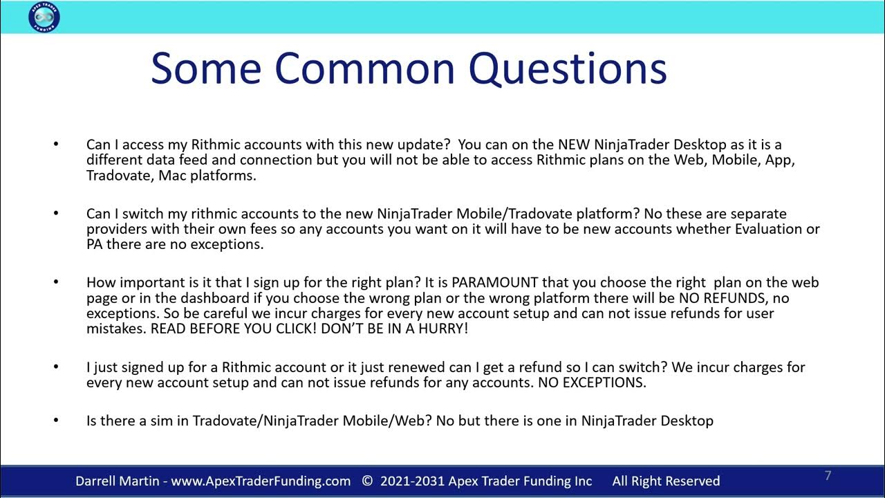 Tradovate Launch Apex Trader Funding Important Information - YouTube