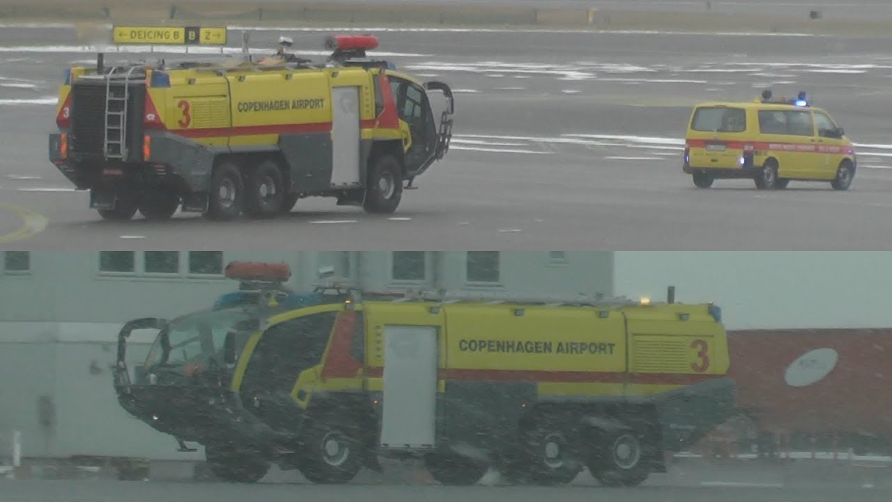 Fire brigade Copenhagen (Kastrup) Airport Responding Blue Lights and ...