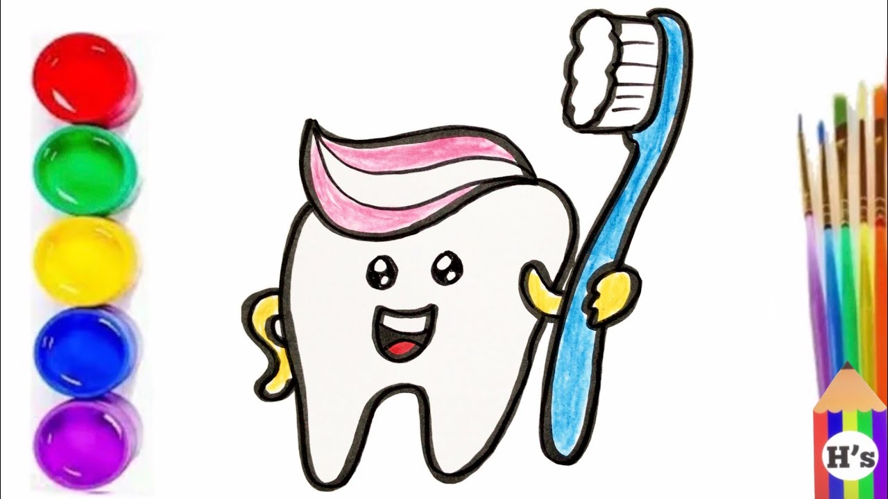 How To Draw a Cute Tooth and a Tooth Brush - YouTube