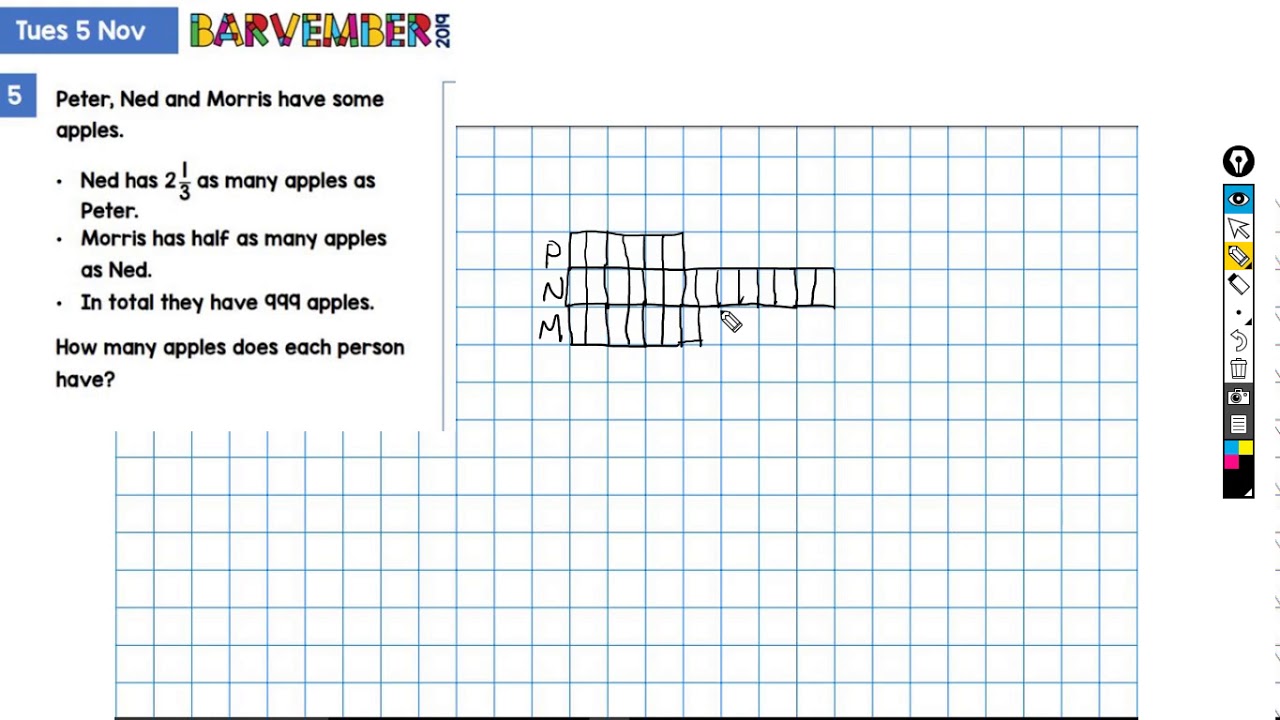 Word problem solved with bar model Nov 5 2019 Barvember solution - YouTube