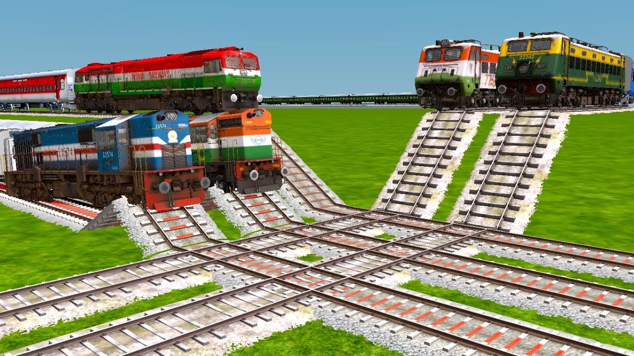 5 TRAINS SLOWLY TURNING ON THE DUBLE 180 DEGREE U TURNS FLYING RAILROAD ...