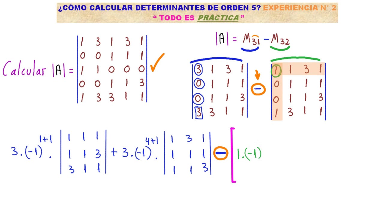 ÁLGEBRA LINEAL. Resolución de un DETERMINANTE 5X5 con el MÉTODO DE LOS ...