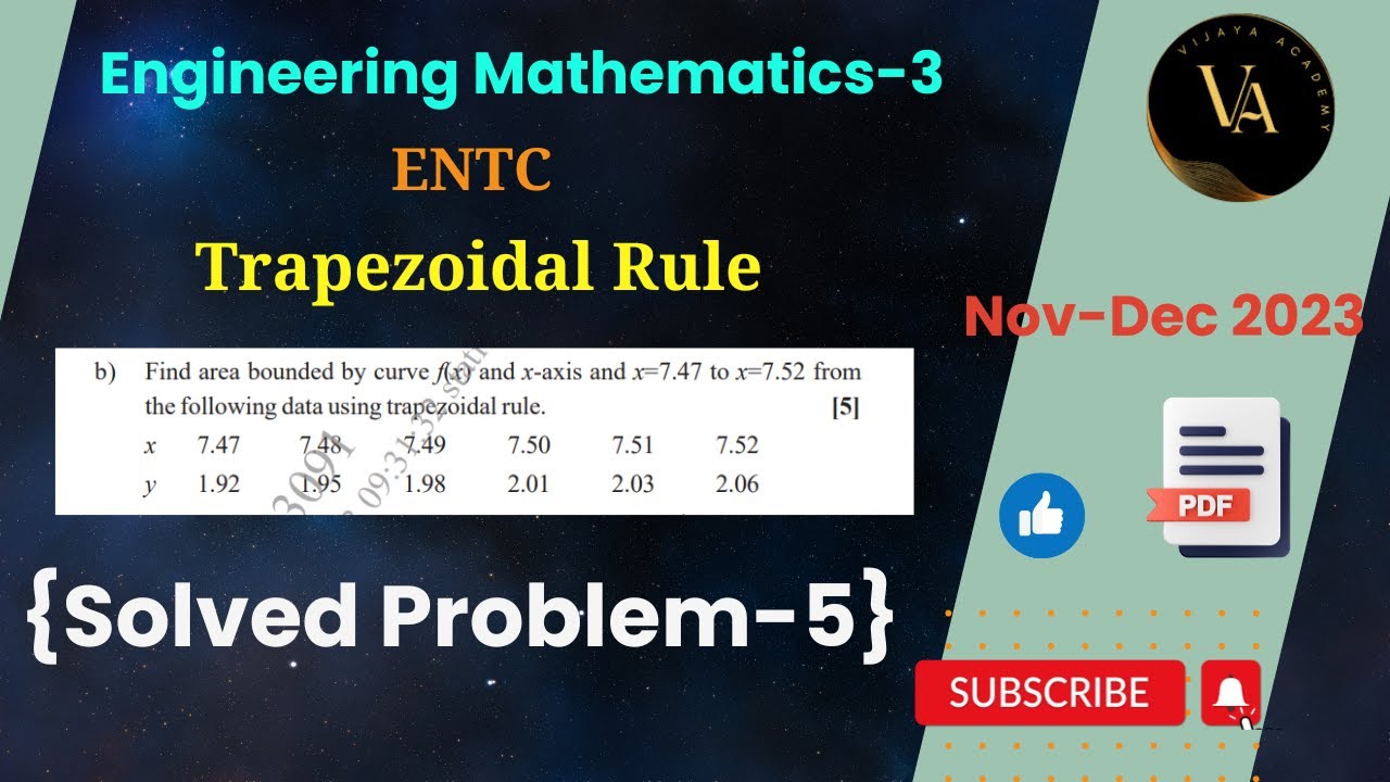 Solved Problem -5 | Trapezoidal Rule | Nov-Dec 2023 Paper | Vijaya ...