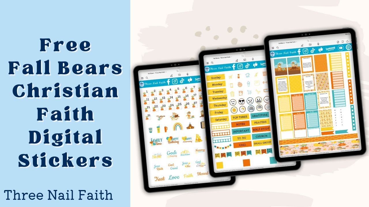 Fall Bear Christian Faith Digital Planner Sticker Kit | Free Digital ...